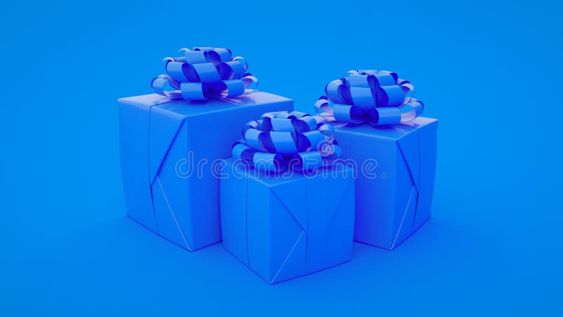 Set of Blue Gift Boxes Isolated on Blue Background. Minimalist Creative ...