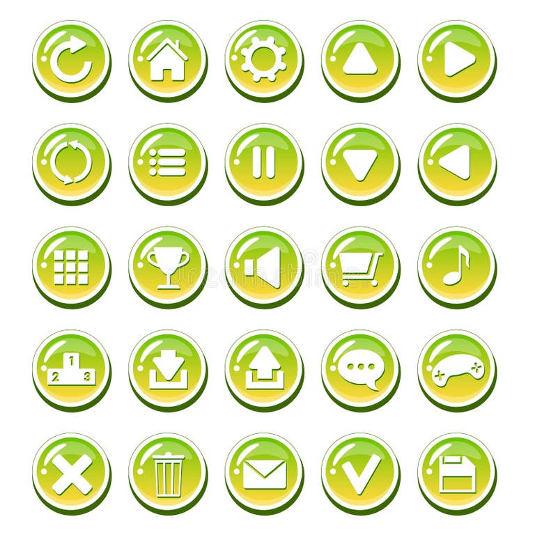 Set of Yellow Green Glassy Buttons for Interfaces (game Interface, App ...