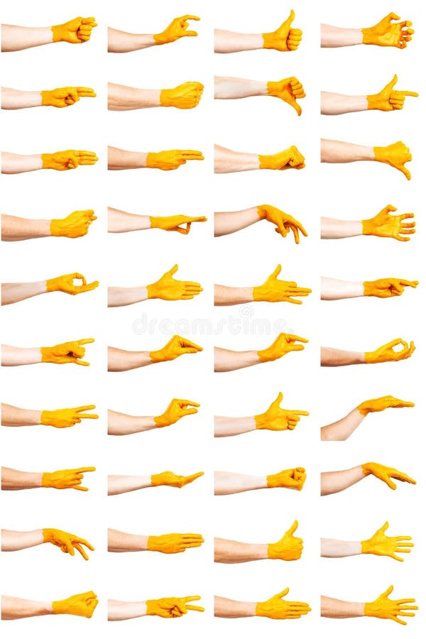 Set of Yellow Hand Gestures Stock Photo - Image of raised, hand: 117714916