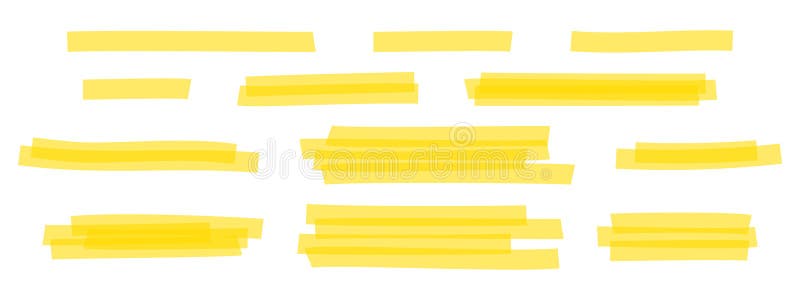 Set of Yellow Highlight Marker Lines. Different Transparent Hand Drawn ...