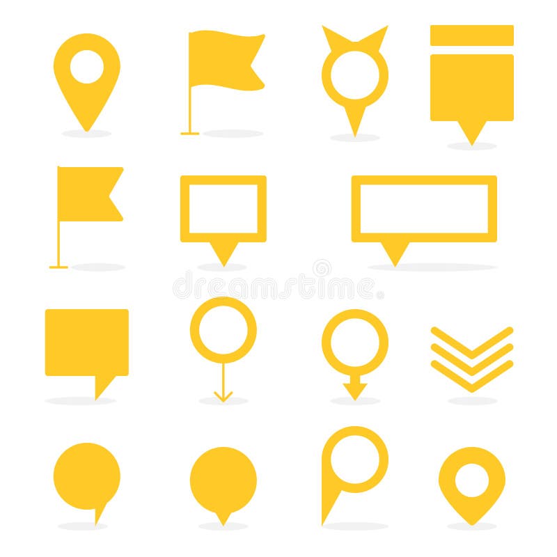 Set of Yellow Isolated Pointers and Markers Different Shapes Stock ...