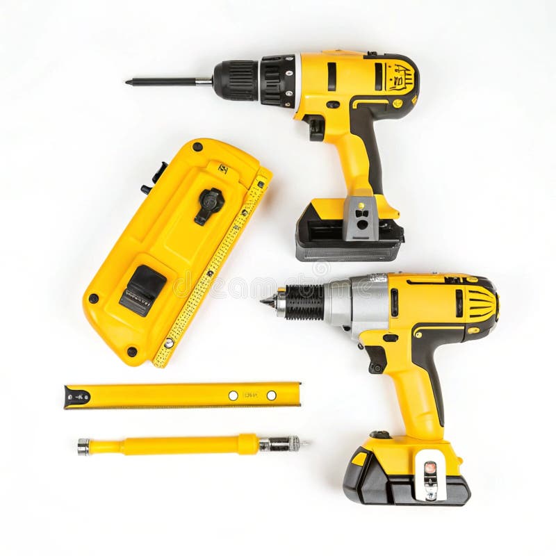 Yellow Power Tools Isolated on White Background Stock Illustration ...