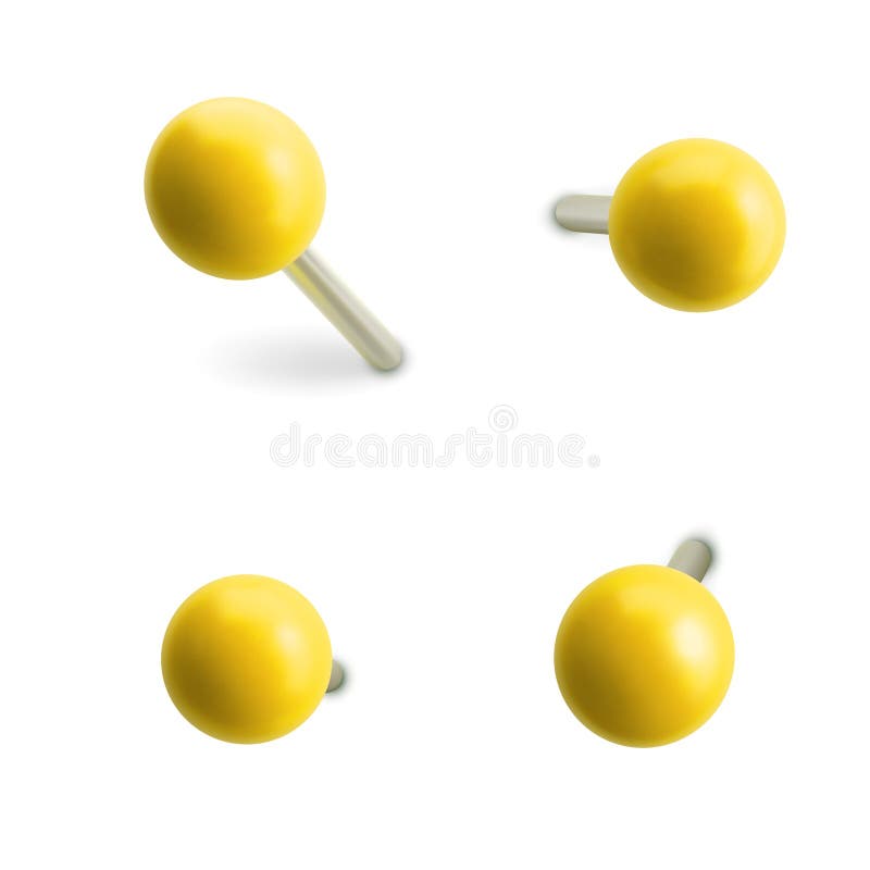 Set of Yellow Push Pins Mockup for Office and Design Vector Stock ...