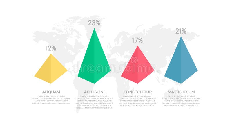 Set of Yellow, Red, Green and Blue Elements for Infographic with World ...