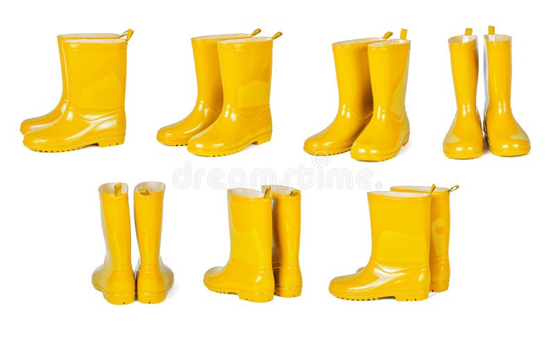 Set of Yellow Rubber Boots Isolated on White Background Stock Photo ...