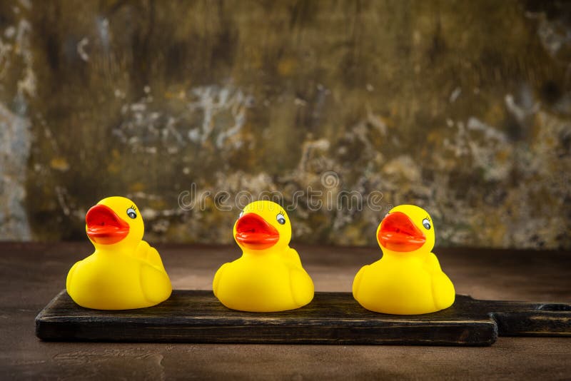 Yellow rubber ducks stock photo. Image of purple, cute - 122422306