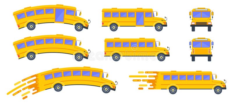 Set of Yellow School Bus Side, Front and Back View. Stock Illustration ...