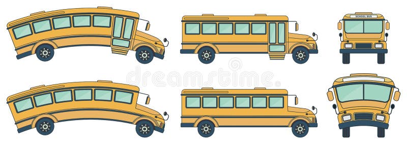 Set of Yellow School Bus Side, Front and Back View. Stock Vector ...