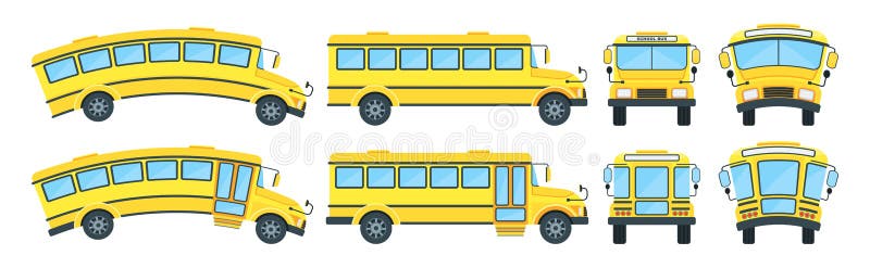 Set of Yellow School Bus Side, Front and Back View. Stock Illustration ...