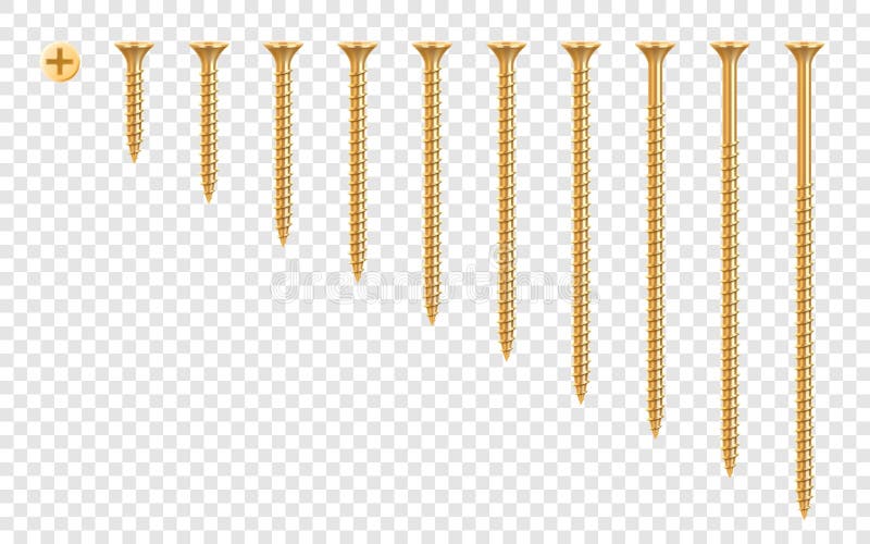 Set of Yellow Self-tapping Screws Isolated on Transparent Background ...