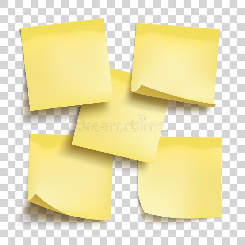 Set of Yellow Sheets of Note Papers. Five Sticky Notes. Template for ...