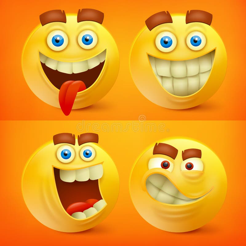 Set of Yellow Smiley Characters with Different Emotions Stock ...