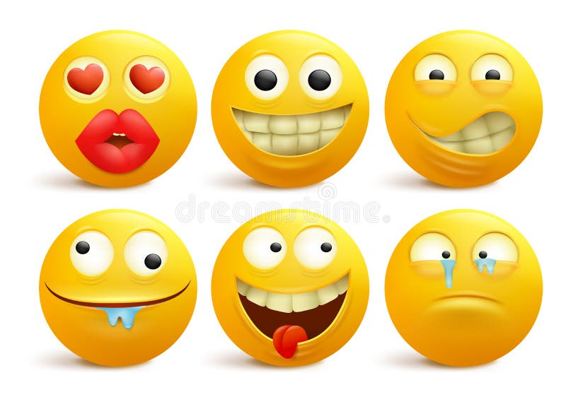 Set of Yellow Smiley Face Emoticon Cartoon Characters. Stock ...