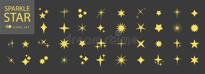 Set of Yellow Sparkle Twinkle Stars. Modern Star Shape Design ...