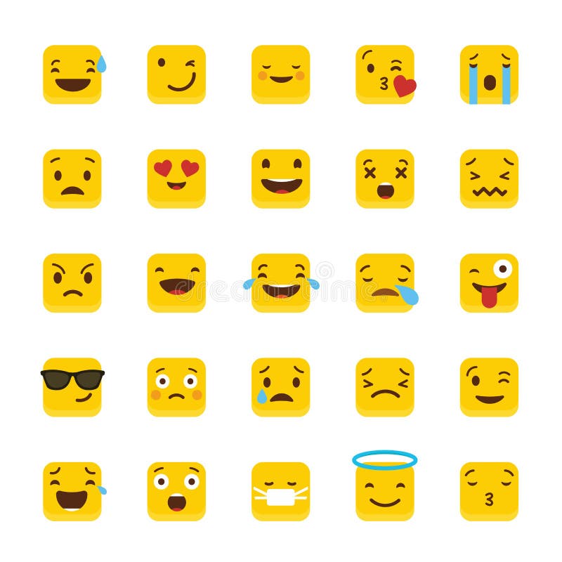 Set of Yellow Square Emojis Design Vector Stock Vector - Illustration ...