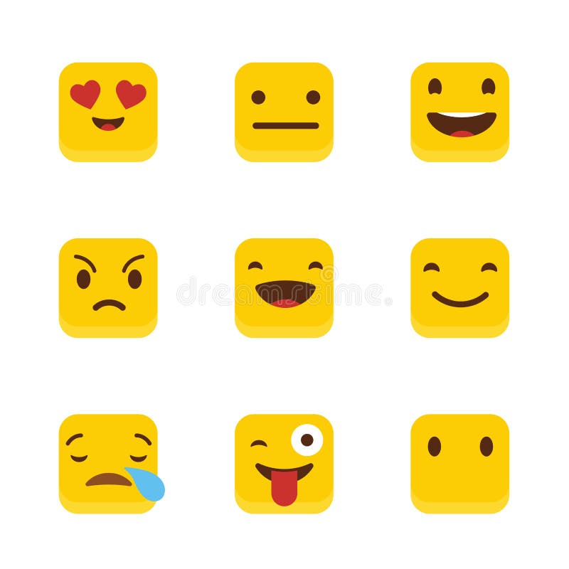 Set of Yellow Square Emojis Design Vector Stock Vector - Illustration ...
