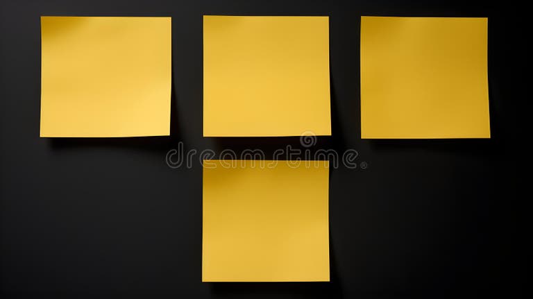 Set of Yellow Square Paper Notes on a Black Background. Brainstorming ...