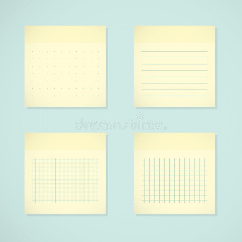 Set: Yellow Sticky Notes. Ruled, Dotted, Millimeter and Squared Papers ...