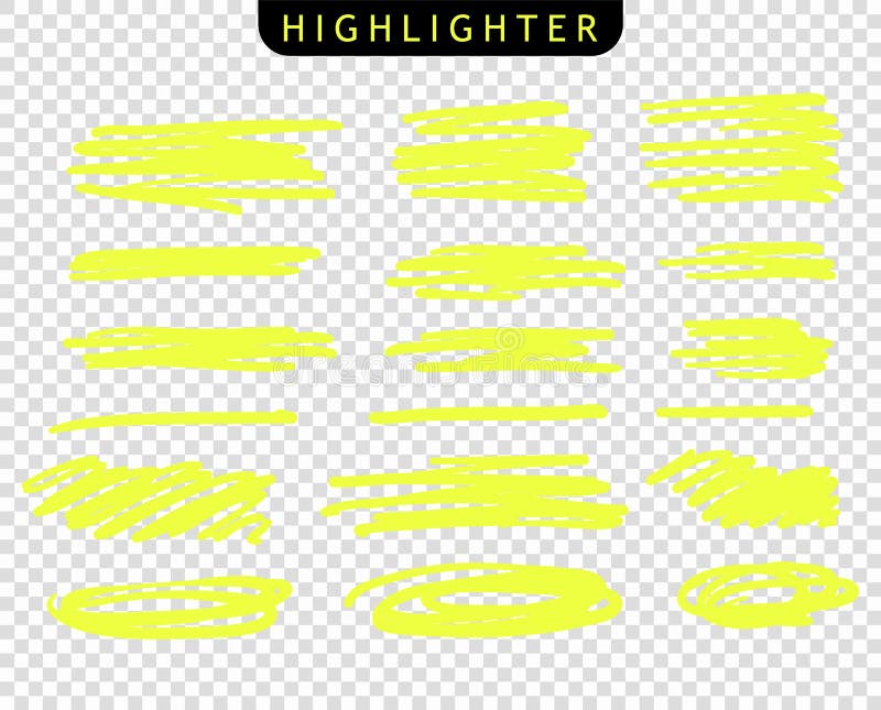 Set of Yellow Strokes Line Markers. Vector Highlight Brush Lines. Hand ...