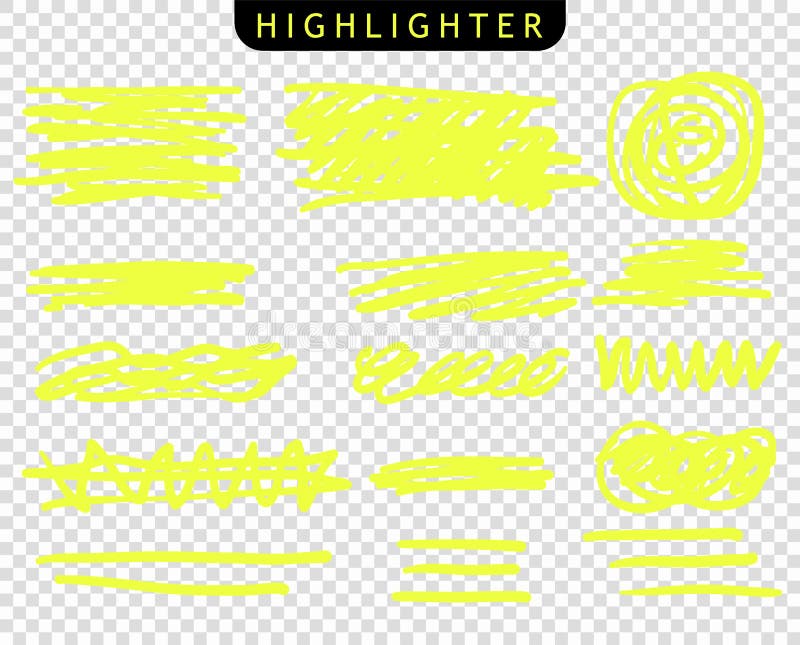 Set of Yellow Strokes Line Markers. Vector Highlight Brush Lines. Hand ...