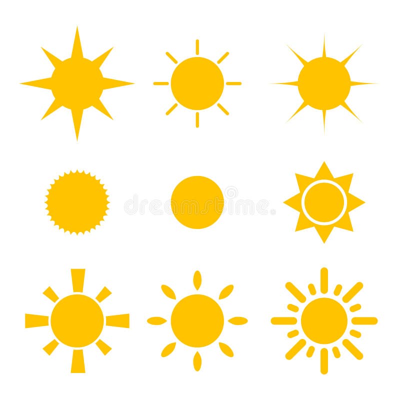 Set Yellow Sun - Collection of Sun and Ray Shapes Illustration Stock ...