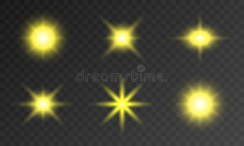 Set of Yellow Sun Sparkles or Light Effects Graphics Stock Vector ...