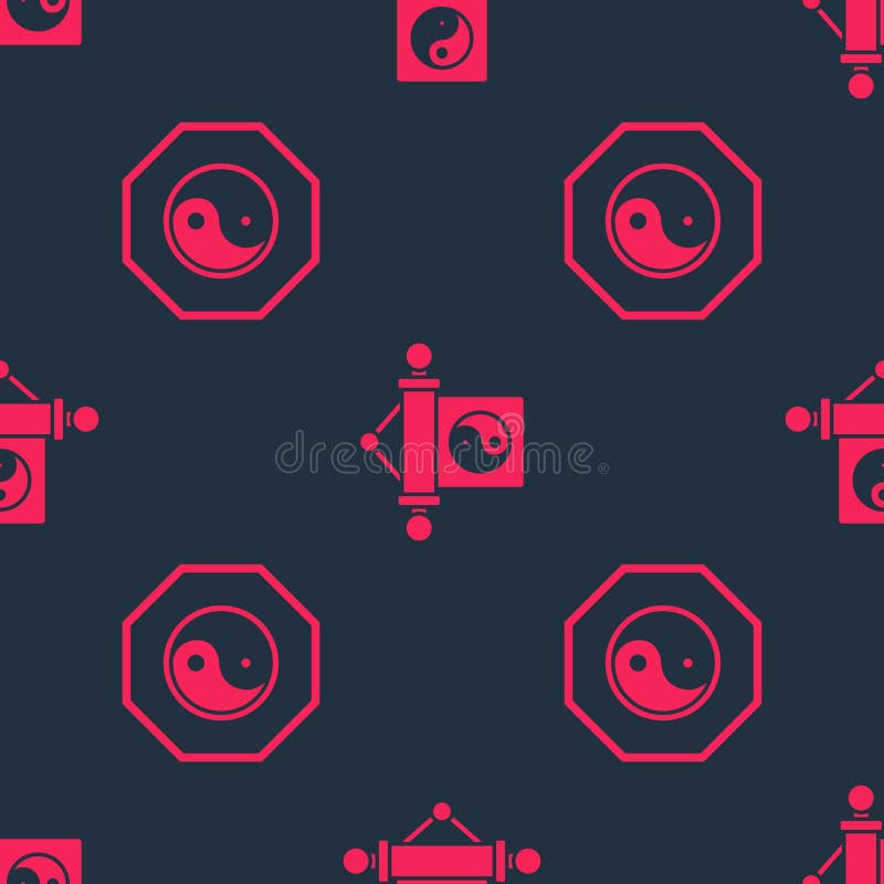 Set Yin Yang and Yin Yang on Seamless Pattern. Vector Stock Vector ...