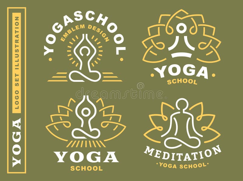 Set Yoga Logos - Vector Illustration, Emblem on Green Background Stock ...
