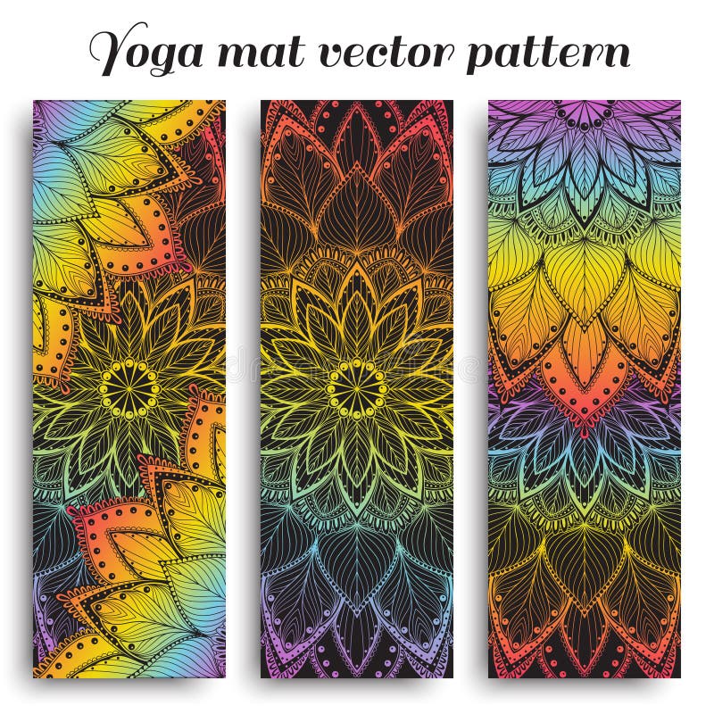 Set of Yoga Mat Vector Pattern with Flower Mandalas Stock Vector ...