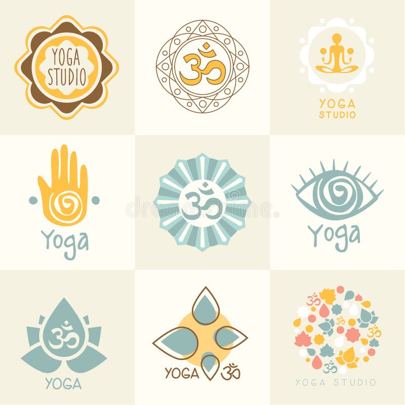 Set of Yoga and Meditation Symbols Stock Illustration - Illustration of ...