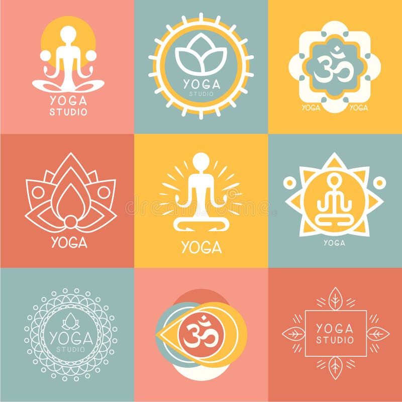 Set of Yoga and Meditation Symbols Stock Illustration - Illustration of ...