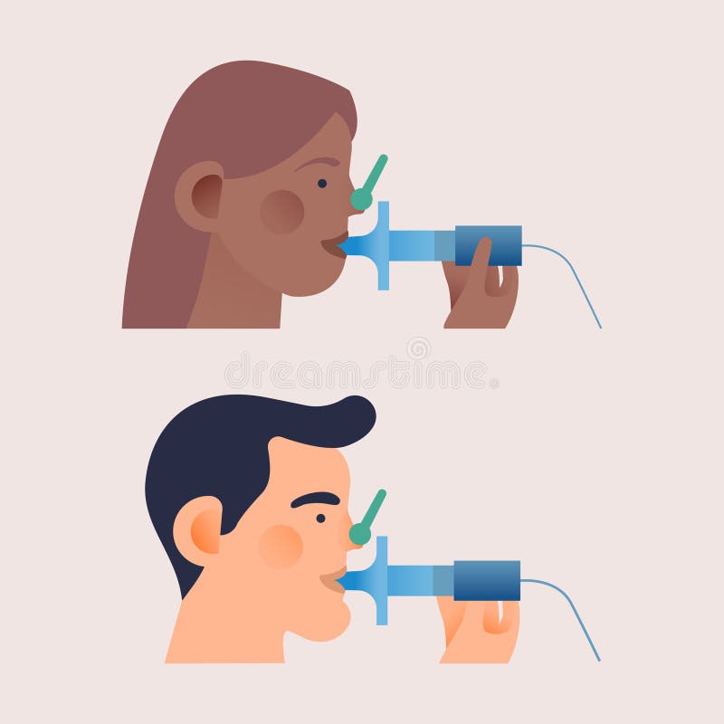 Set of Young Characters Doing Pulmonary Function Test. Modern Flat ...