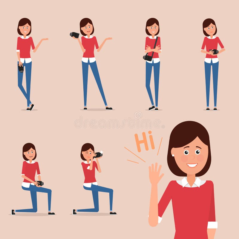 Set of Young Girl Photographer, Isolated Objects on White Background ...