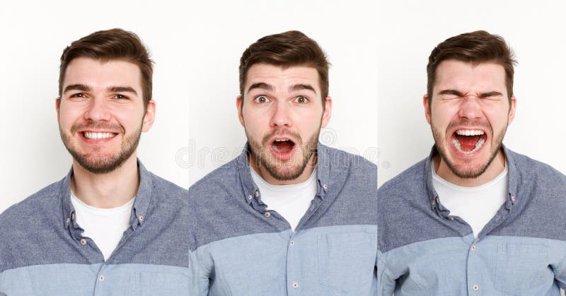 Set of Young Man Different Emotions at White Studio Background Stock ... Set of Young Man Different Emotions at White Studio Background Stock ...
