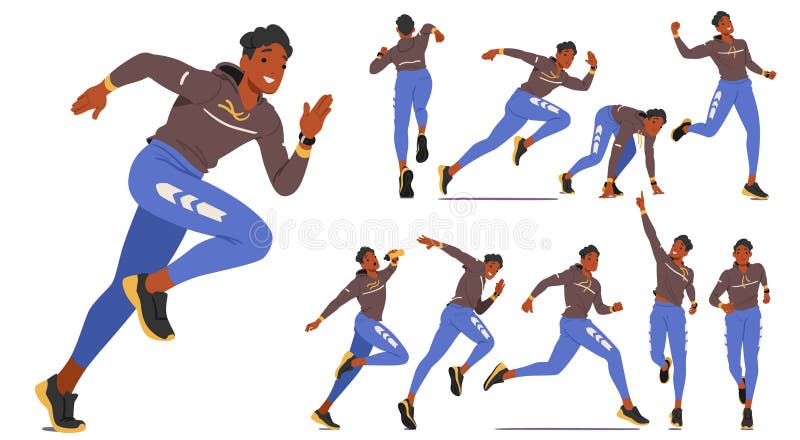 Set of Young Man Runner Athlete Character Displays Fluidity ...