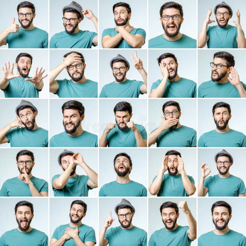 Set of Young Man`s Portraits with Different Emotions and Gesture Stock ... Set of Young Man`s Portraits with Different Emotions and Gesture Stock ...