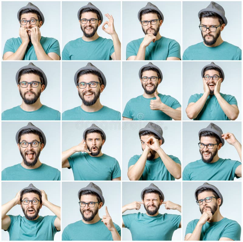 Set of Young Man`s Portraits with Different Emotions Stock Photo ... Set of Young Man`s Portraits with Different Emotions Stock Photo ...