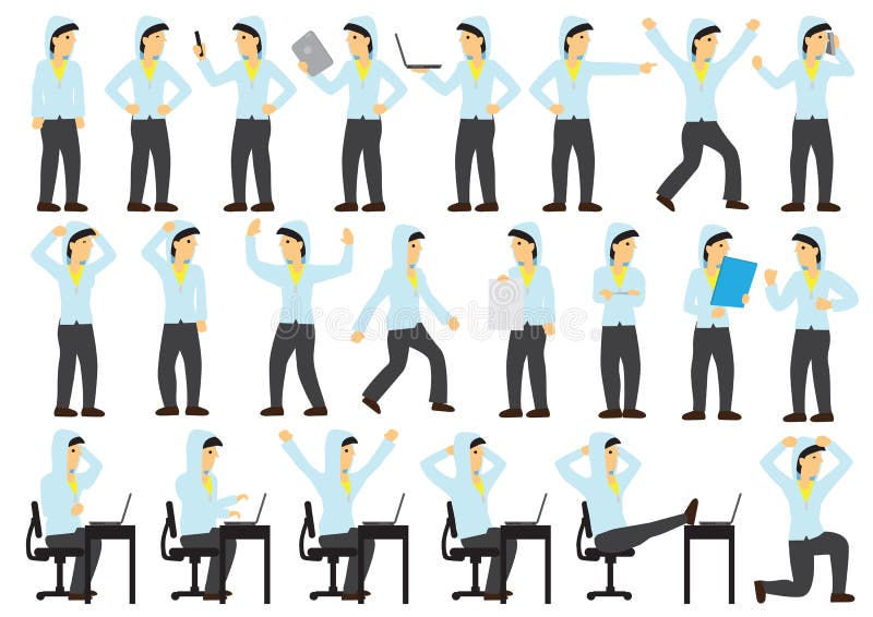 Set of a Young Man Worker Character in Different Action and Poses Stock ...