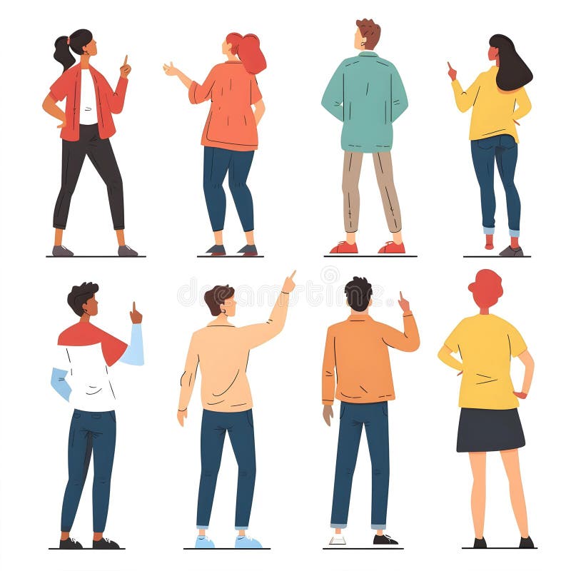 Set of Young People Standing Back To Back, Rear View, Vector ...