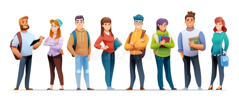 Set of Young Student Characters Stock Vector - Illustration of ...