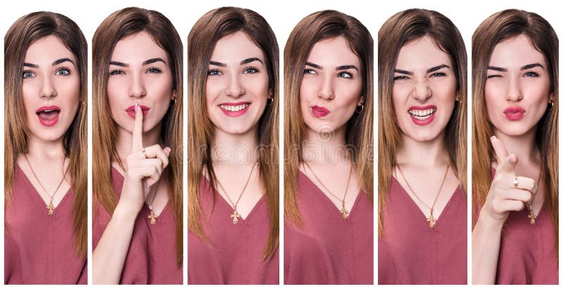 Set Of Young Woman With Different Expressions. Stock Photo - Image of ...