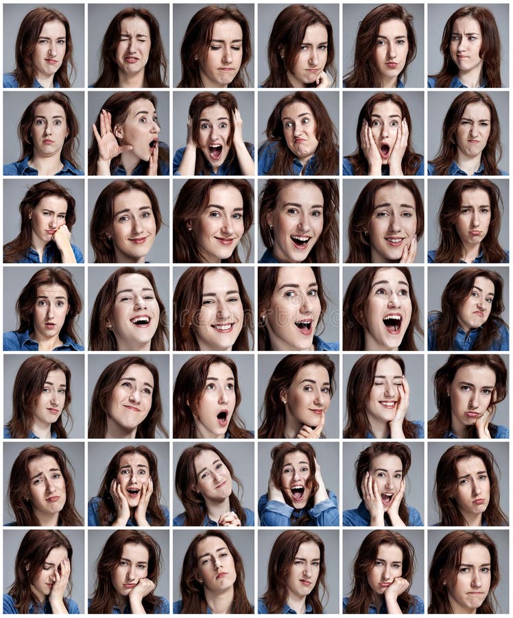 Set of Young Woman S Portraits with Different Emotions Stock Photo ...