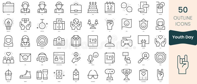 Set of Youth Day Icons. Thin Linear Style Icons Pack Stock Vector ...