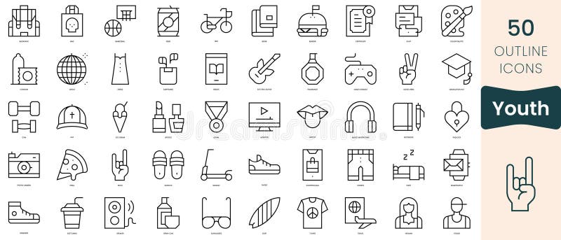 Set of Youth Icons. Thin Linear Style Icons Pack Stock Vector ...