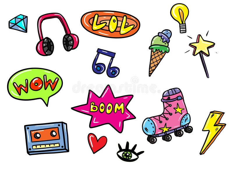 Set of youth stickers stock illustration. Illustration of comics ...