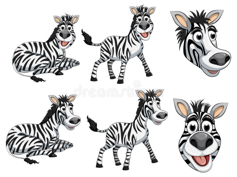 Set of zebra cartoon stock vector. Illustration of fauna - 281648444