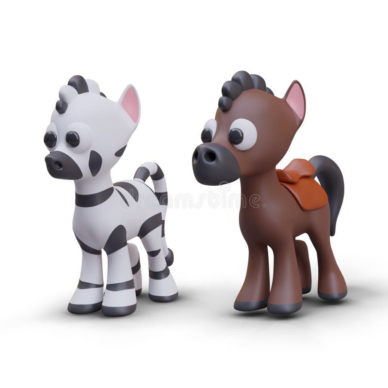 Set of Zebra and Pony on White Background. Side View on Animals Stock ...