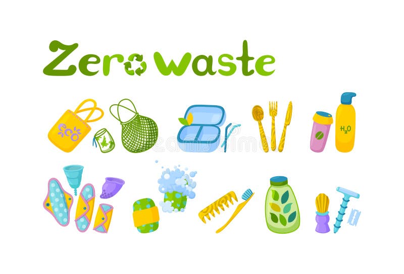 Zero Waste Set. Symbols of Recycling and Reducing Pollution. Vector ...