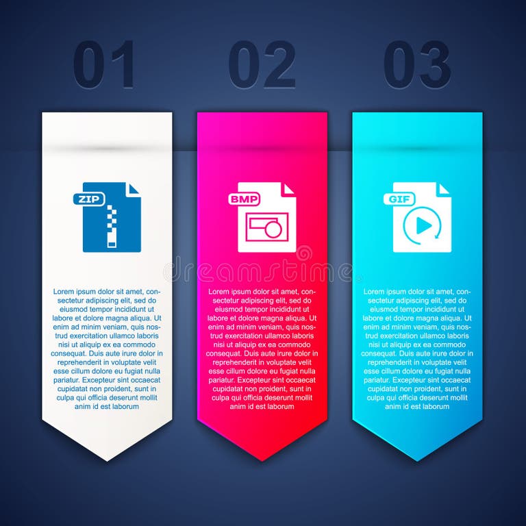 Set ZIP File Document, BMP and GIF. Business Infographic Template Stock ...