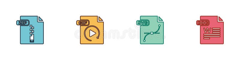 Set ZIP File Document, GIF, SVG and DOC Icon. Vector Stock Vector ... Set ZIP File Document, GIF, SVG and DOC Icon. Vector Stock Vector ...